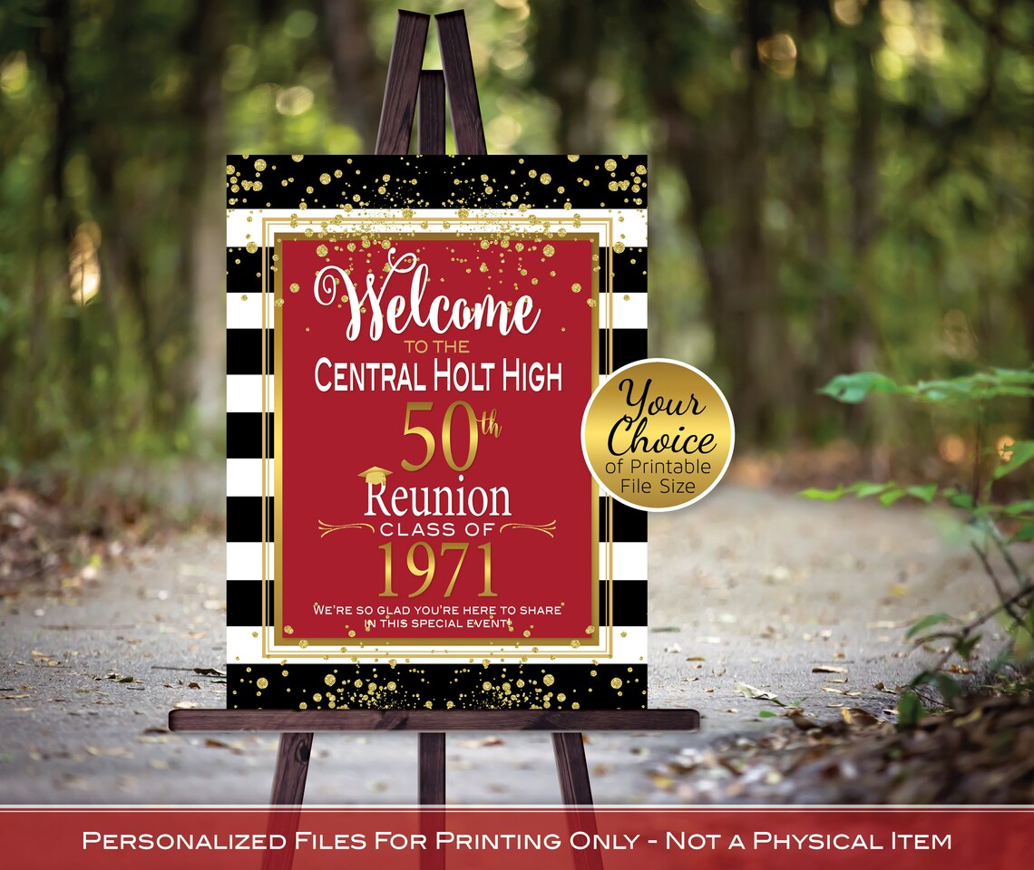 Class Reunion Personalized Welcome Sign Printable | Red on Black White ...