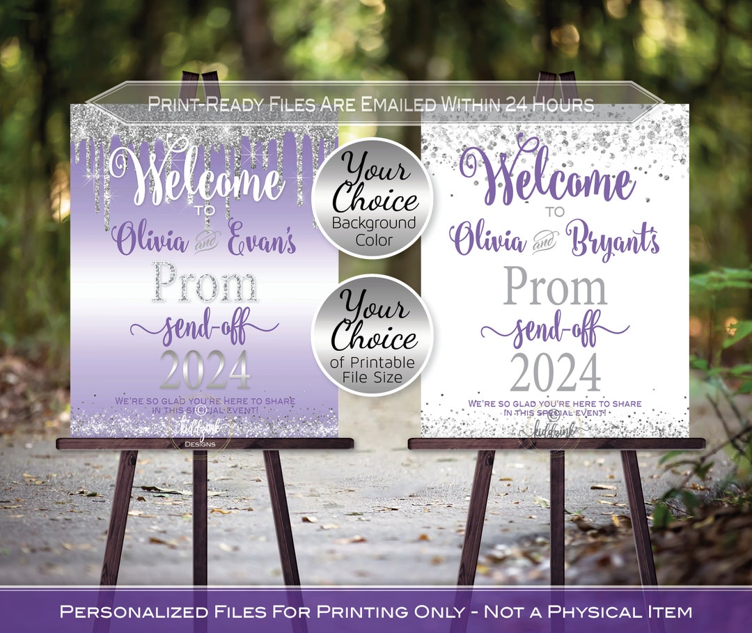 Prom Send-off Party Personalized Welcome Sign Printable Lavender and ...