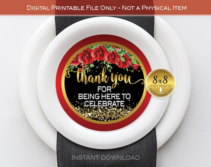 DIY Red Black and Gold Charger Plate Inserts 30th Birthday Party ...