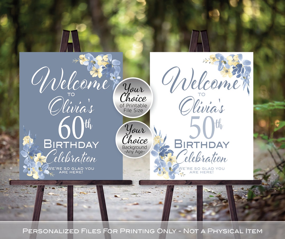 Dusty Blue Birthday Welcome Sign Printable Files | Blue and Cream ...