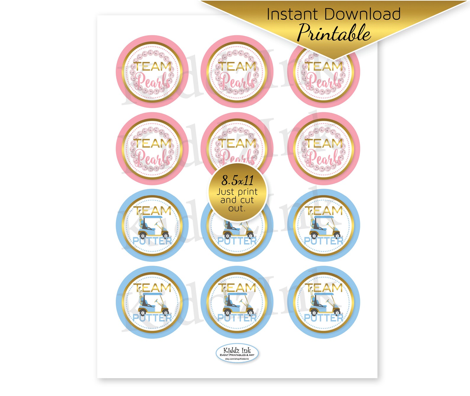 Gender Reveal Cupcake Toppers | Team Putter or Team Pearls | 2.25 ...