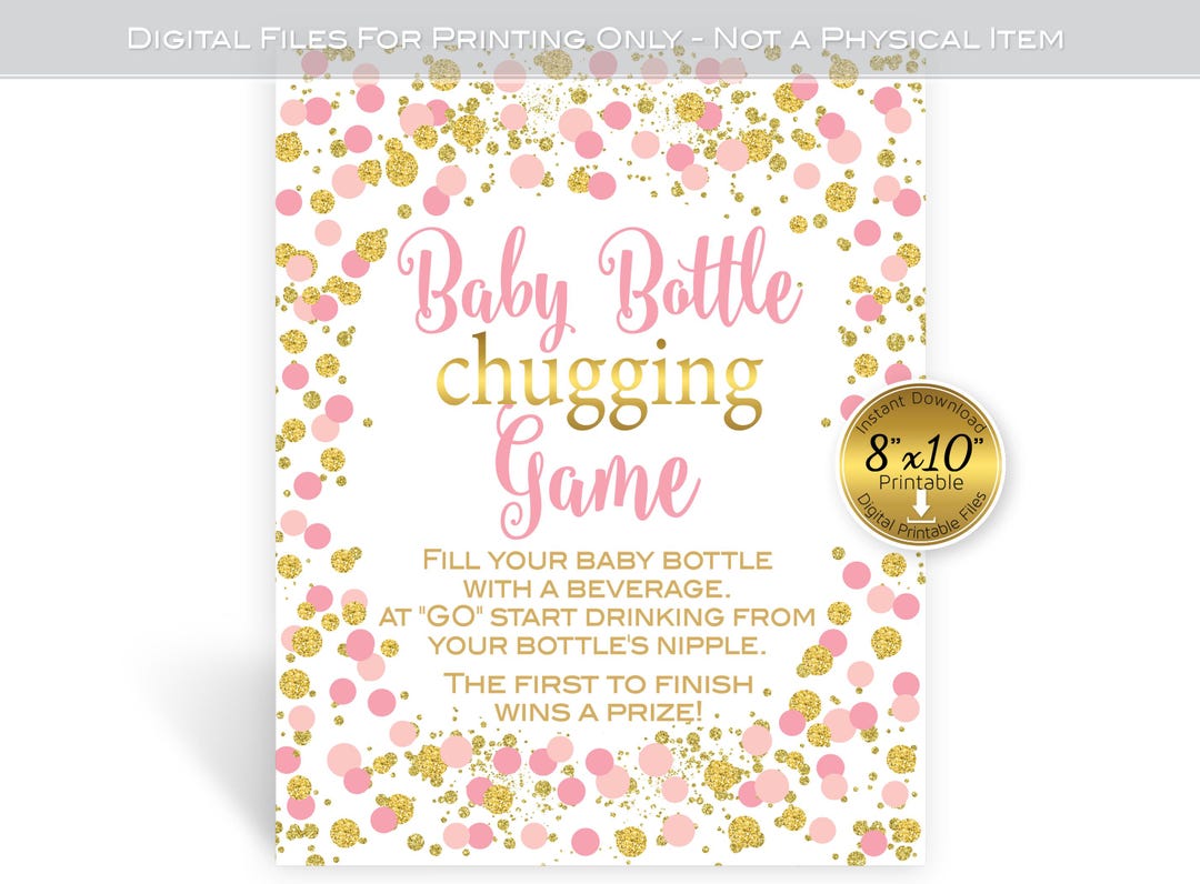 Baby Shower Bottle Chugging Game: Pink & Gold Confetti (8x10 Printable ...