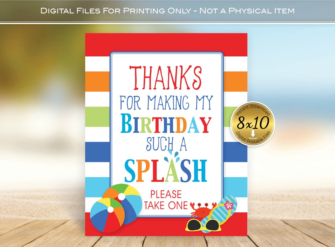 Favors 8x10 Table Sign Printable for Beach Theme Birthday | Etsy