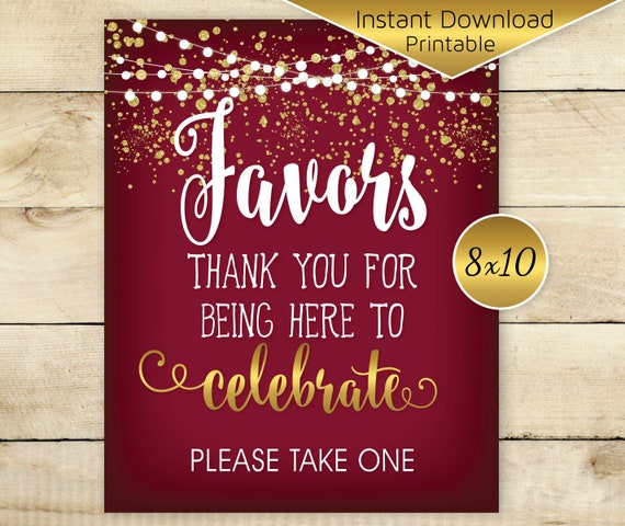 Party Favors 8x10 Printable Table Sign Burgundy Wine - Etsy
