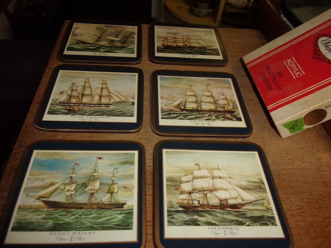 Vintage Clipper Ship Acrylic Six Traditional Coasters - Etsy
