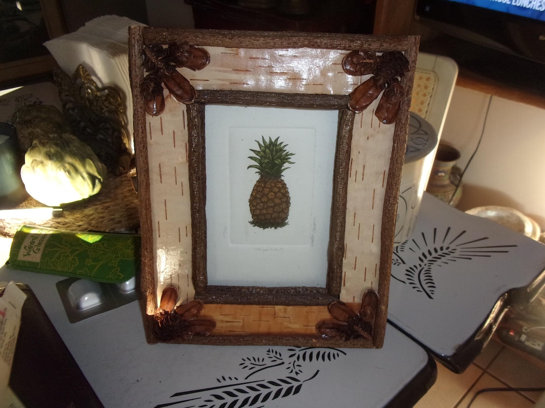 Vintage Handmade Birch Pinecone Frame With Pineapple Art - Etsy