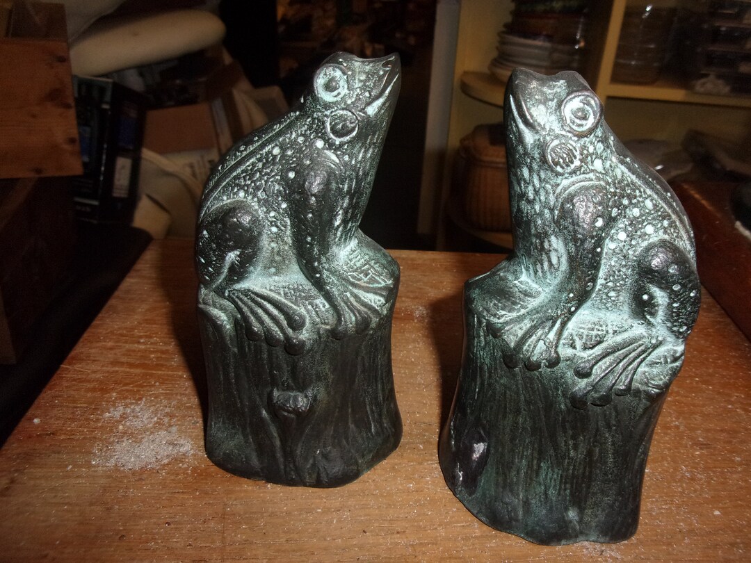 Antique Bronze Frogs on Logs Plaster Filled Bookends - Etsy