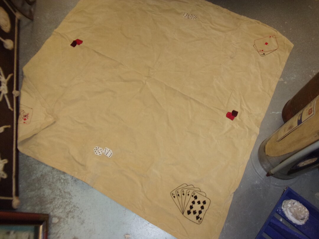 Vintage Game Night Table Cloth Needlepoint Dice, Cards, Hand Made - Etsy