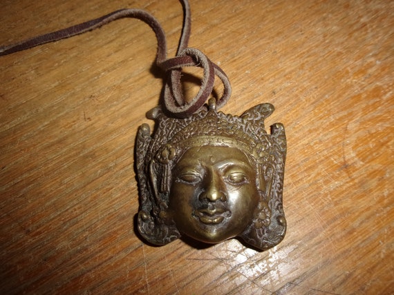 Antique Bronze Brass Copper Buddha head pendant neckl… - Gem