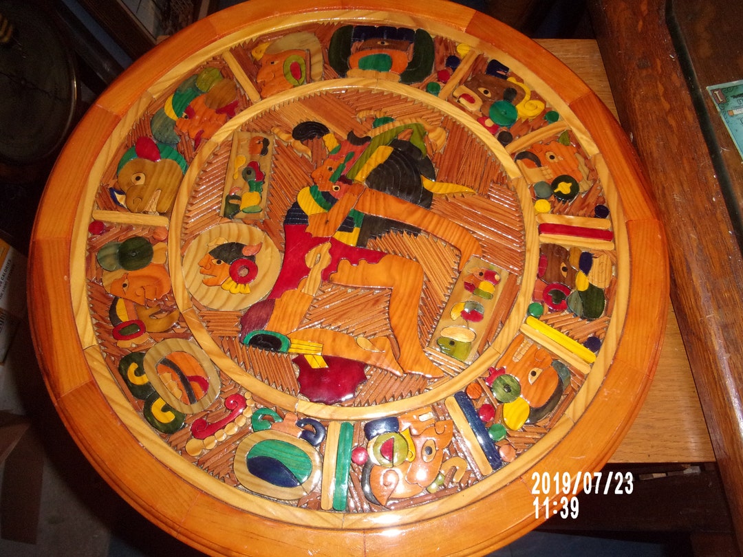 Aztec Mayan Handcrafted Mozaic Wooden Calendar Art - Etsy