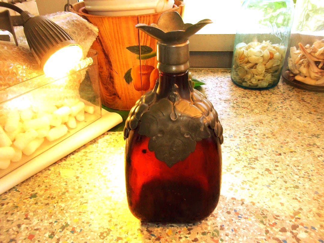 Danish Amber Glass Decanter Antique With Pewter Grape Collar - Etsy