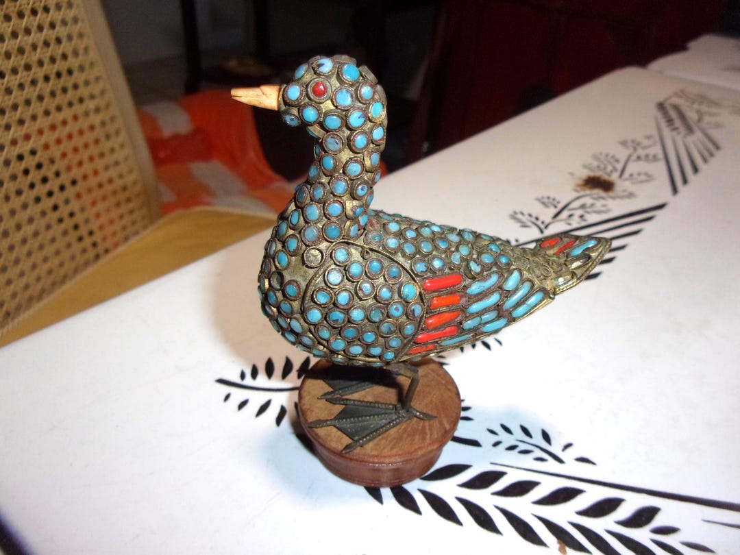 Tibet Coral Turquoise Duck Sculpture Himalayan Spiritual Art - Etsy