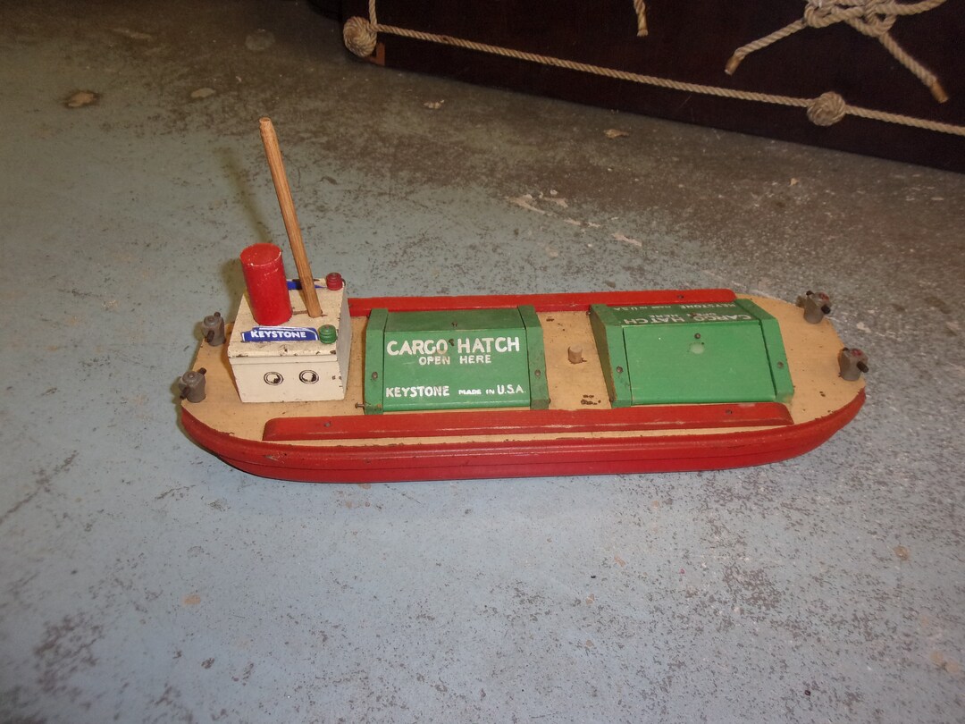 Vintage 1940's Keystone Wood Toy Cargo Boat Barge USA - Etsy