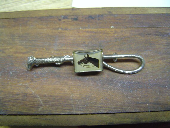 Vintage horse with fox head crop brooch - Gem