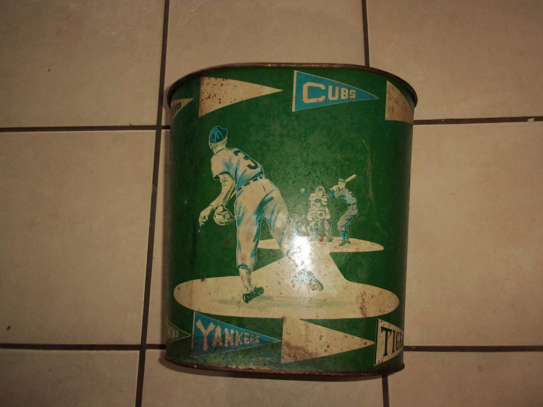 Vintage 1950's Baseball Collectible Metal Trash Can - Etsy