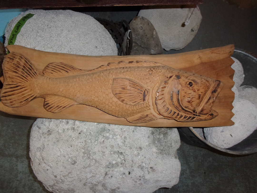 Hand Carved Wood Lake House Porch Fish Sculpture - Etsy
