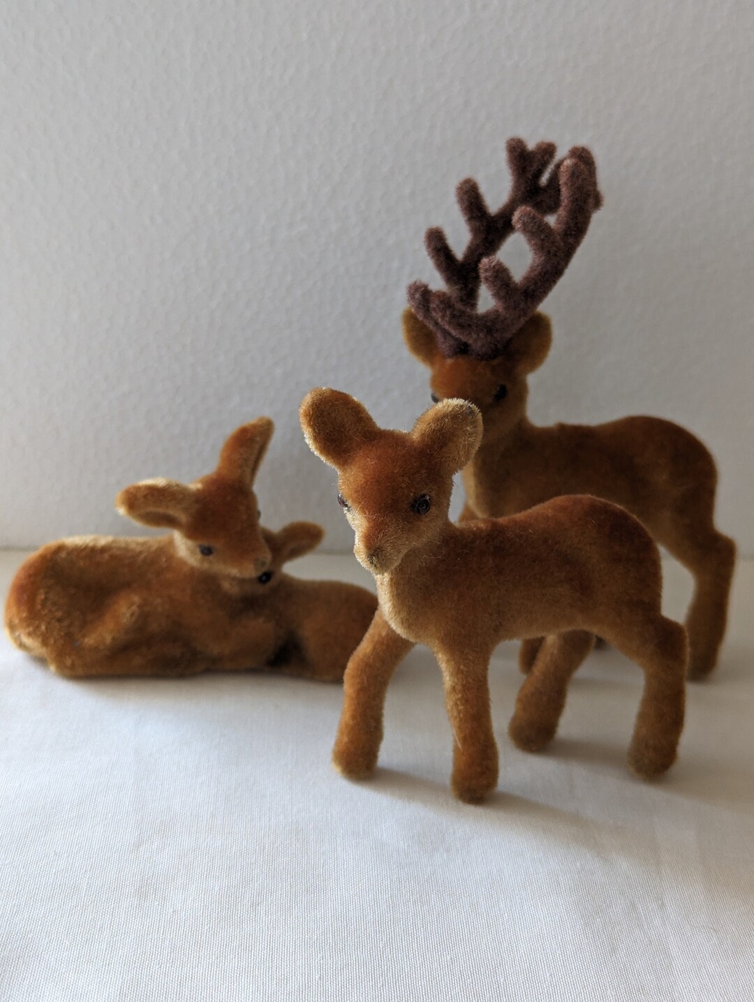 3 Vintage Flocked Reindeer - Etsy