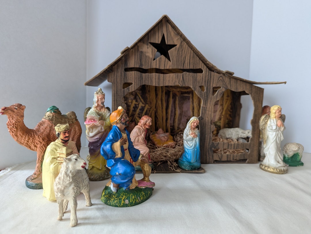Vintage Dime Store Nativity Set With Stable - Etsy