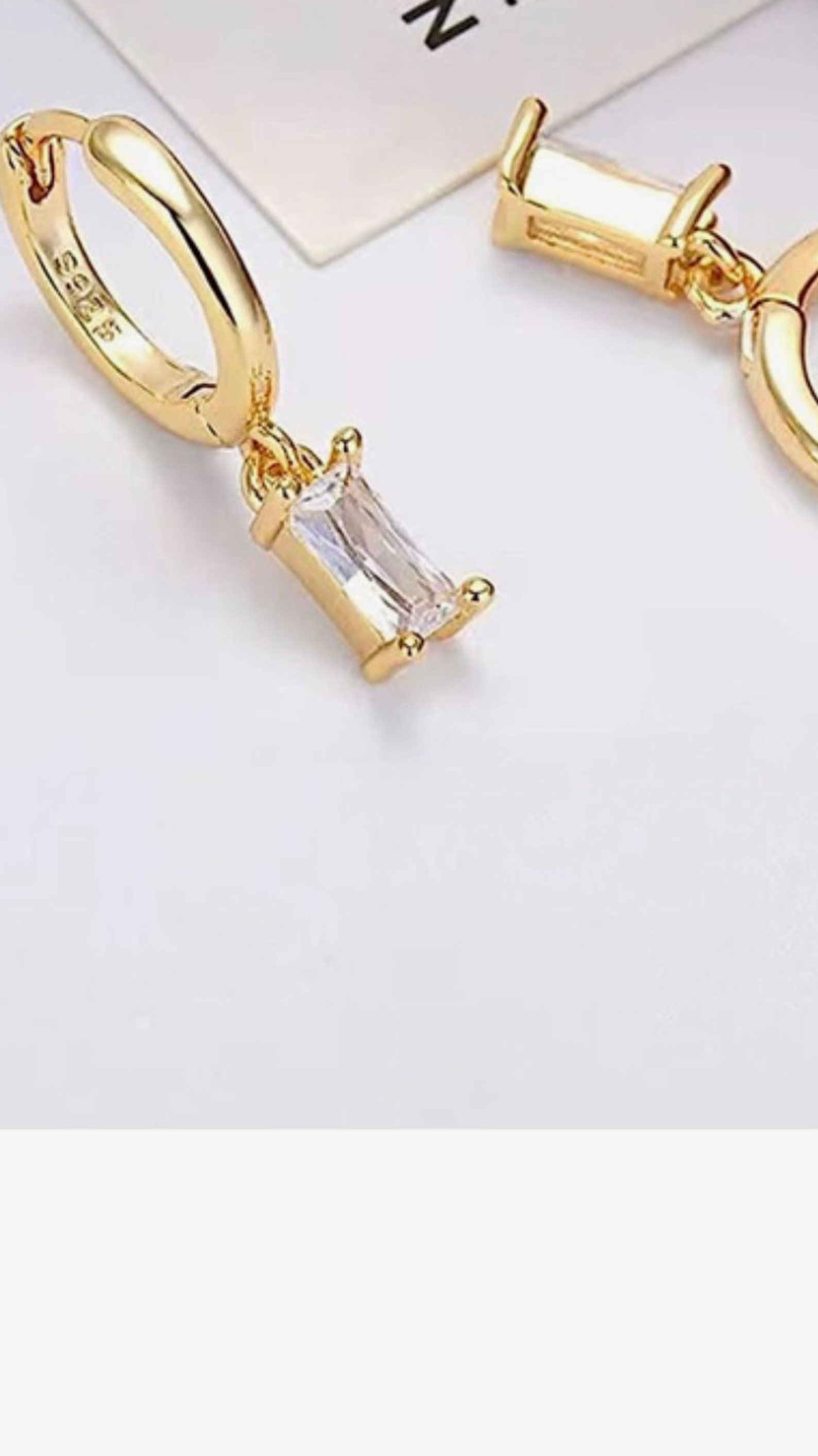 Hoop Earrings With Rectangle Gem Drop - Etsy