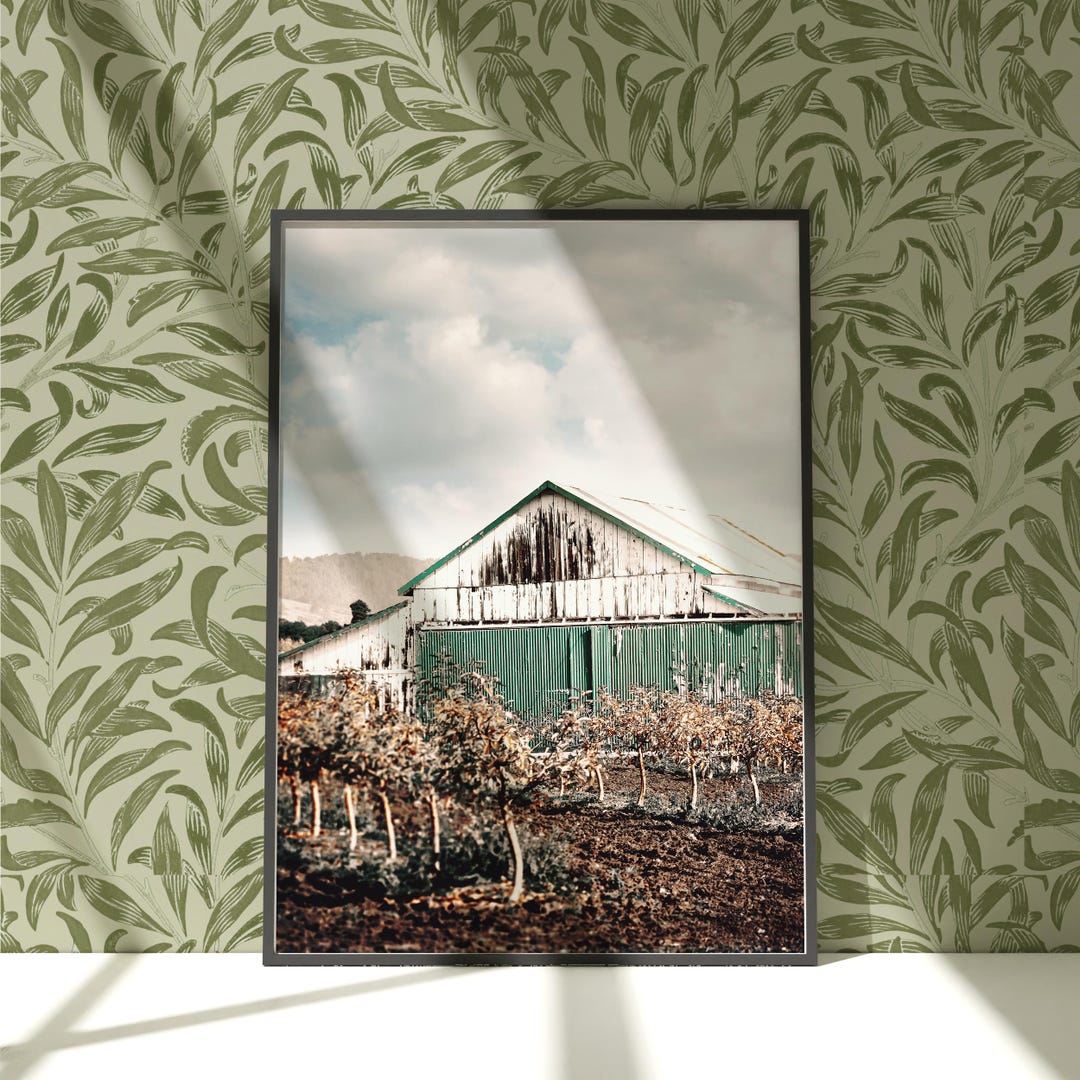 White Barn Landscape Print Country Farmhouse , Rustic Old Farm ...