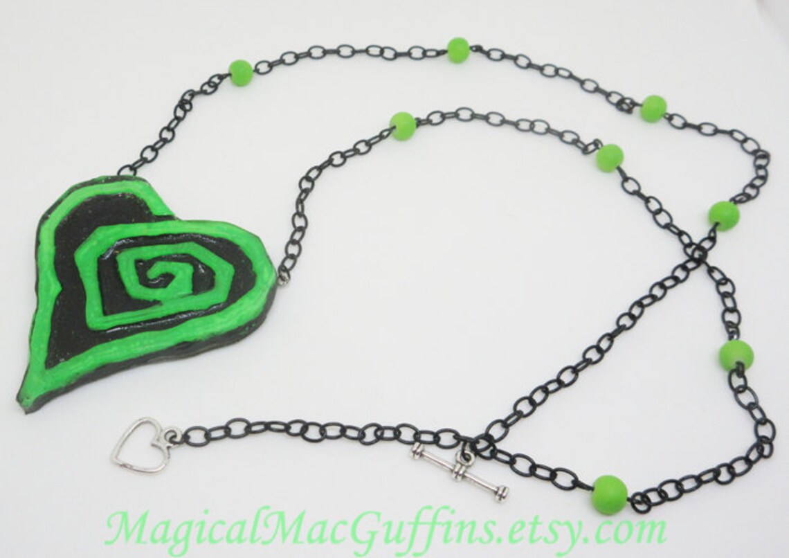 Gothic Neon Green Spiral Tim Burton Swirl Goth Black Heart Neclace - Etsy