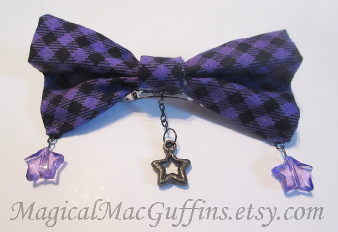 Gothic Pastel Goth Purple Black Plaid Stars Hair Bow - Etsy