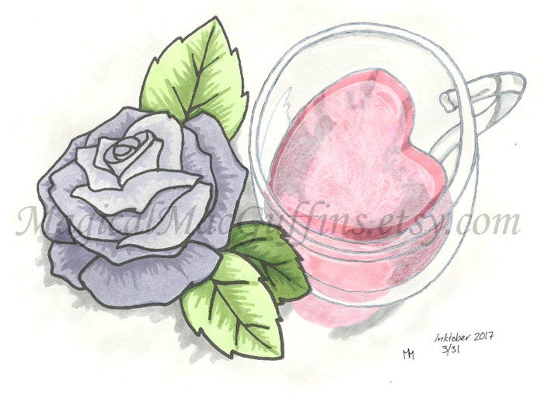 5x7 Rose Afternoon Tea Heart Love Print - Etsy