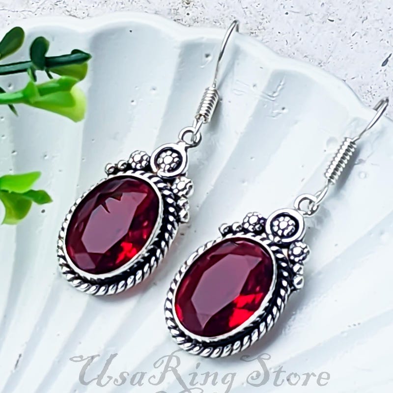 Garnet Color Earrings - Etsy UK
