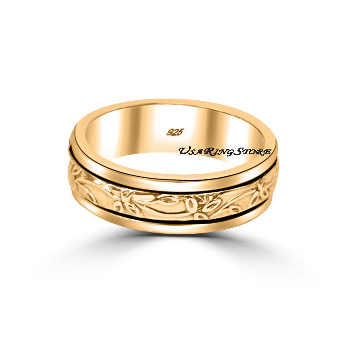 Flower Spinner Ring 14K Gold Plated Ring 925 Sterling Silver - Etsy