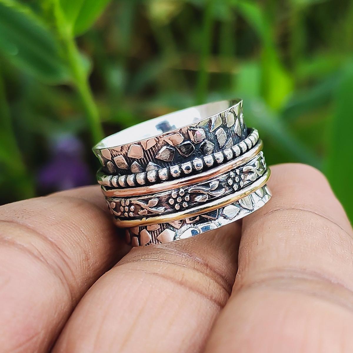 Handmade Sterling Silver Spinner Ring: Three-tone Meditation Jewelry - Etsy