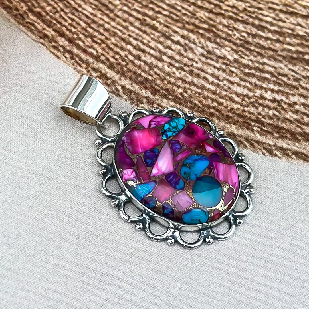 Handmade Pink Turquoise Gemstone Pendant: 925 Sterling Silver Jewelry ...