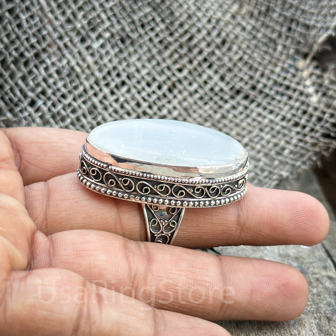 Selenite Ring 925 Sterling Silver Ring Selenite Gemstone Ring Jewelry ...