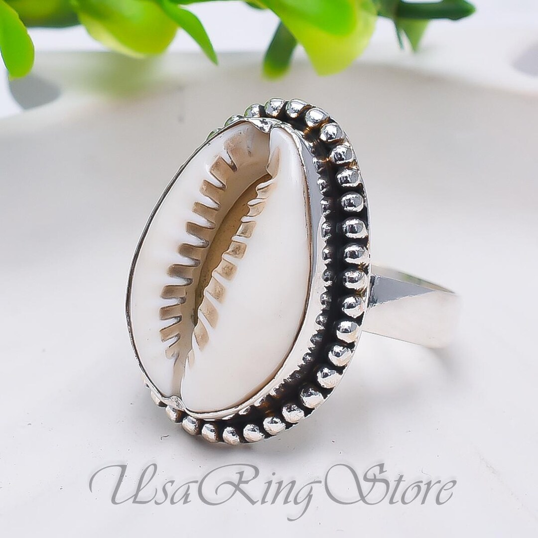 Natural Cowrie Sea Shell Ring – Handmade 925 Sterling Silver Statement ...