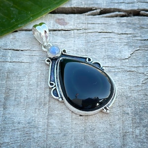 Rainbow Eye Obsidian Moonstone Pendant: Handmade 925 Sterling Silver ...