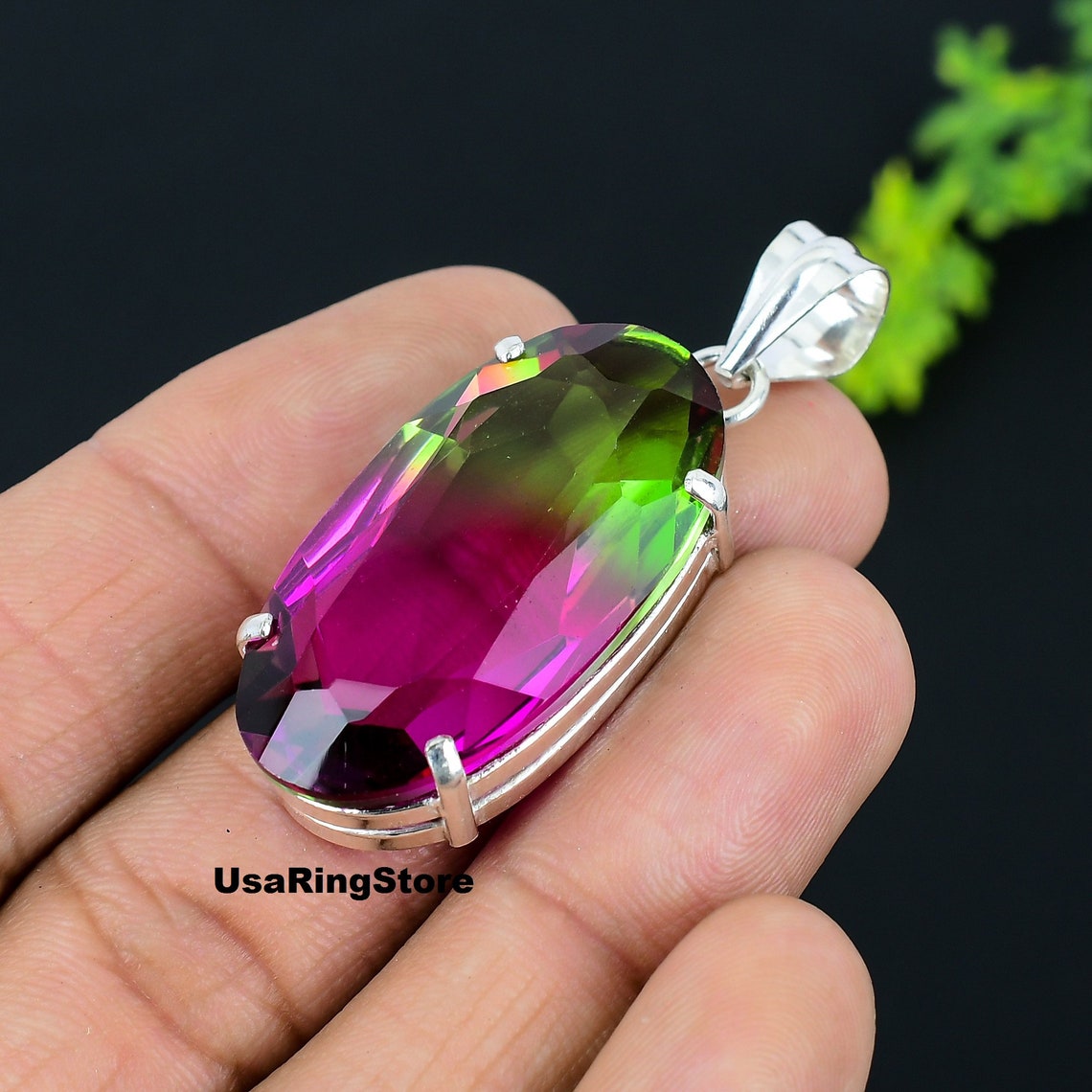 Watermelon Tourmaline Pendant: 925 Sterling Silver Bi-color Gemstone - Etsy