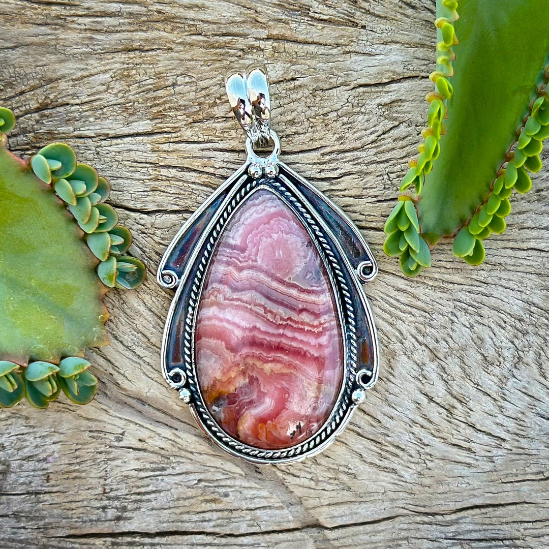Pink Rhodochrosite Pendant 925 Sterling Silver Pendant Rhodochrosite ...