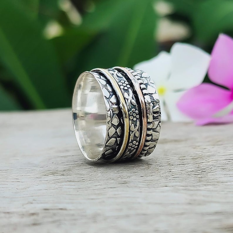 Handmade Sterling Silver Spinner Ring: Three-tone Meditation Jewelry - Etsy