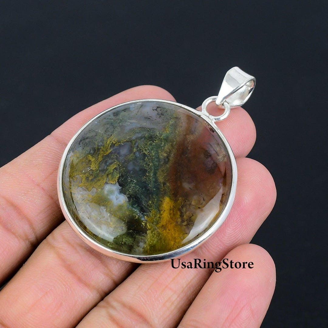 Indonesian Moss Agate Gemstone Pendant 925 Sterling Silver Pendant ...