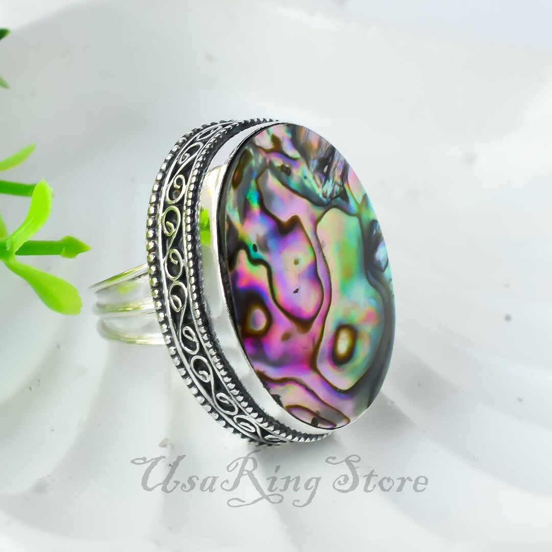 Abalone Shell Ring – 925 Sterling Silver Gift for Her, Handmade Unique ...