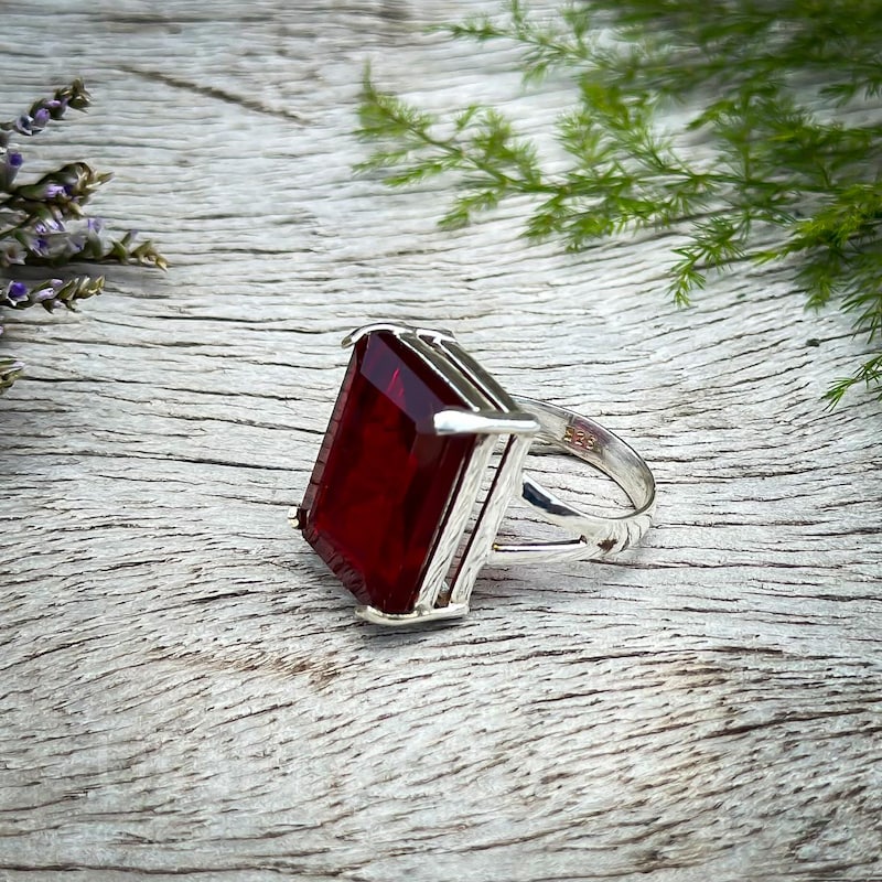 Sliver and Garnet Ring - Etsy