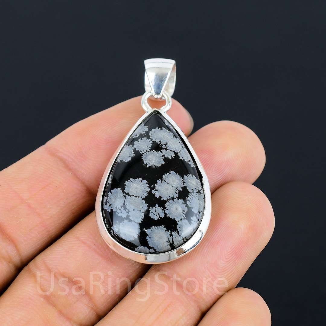 Natural Snowflake Obsidian Pendant Handmade, Natural Stone Necklace ...