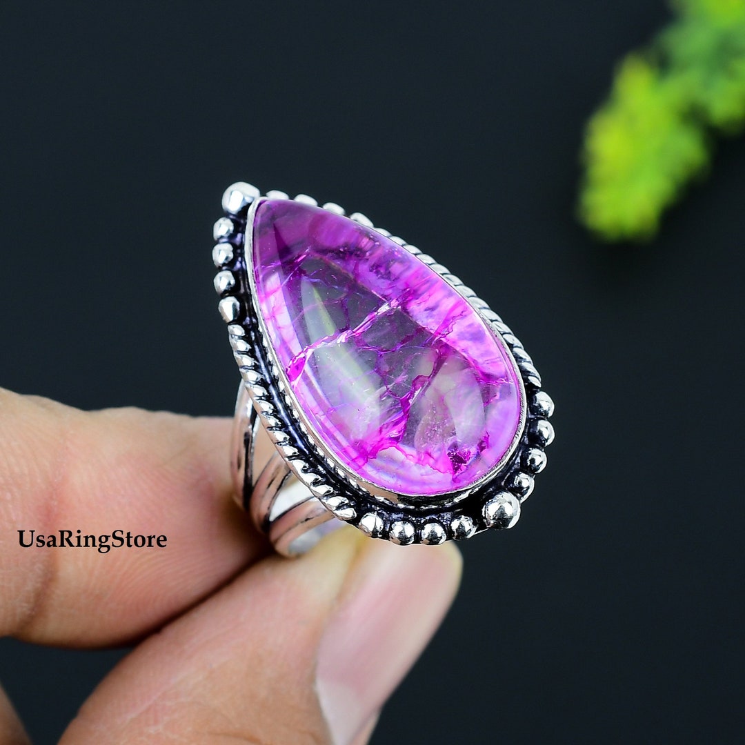 Crackle Crystal Ring: 925 Sterling Silver Gemstone Statement Jewelry - Etsy