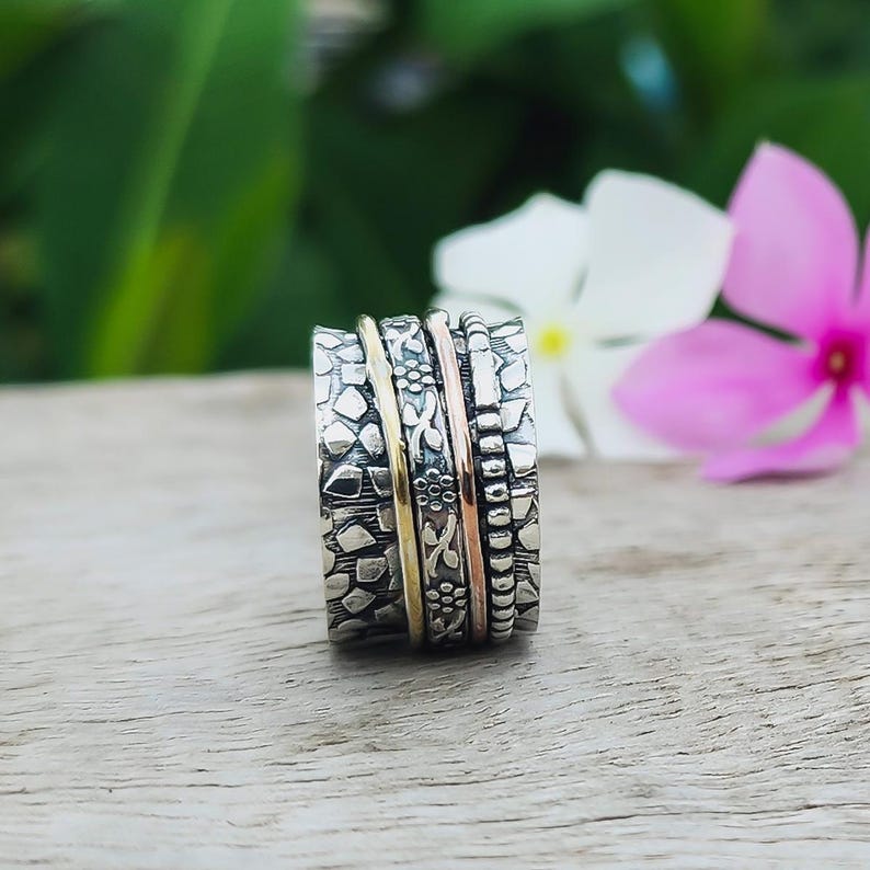 Handmade Sterling Silver Spinner Ring: Three-tone Meditation Jewelry - Etsy
