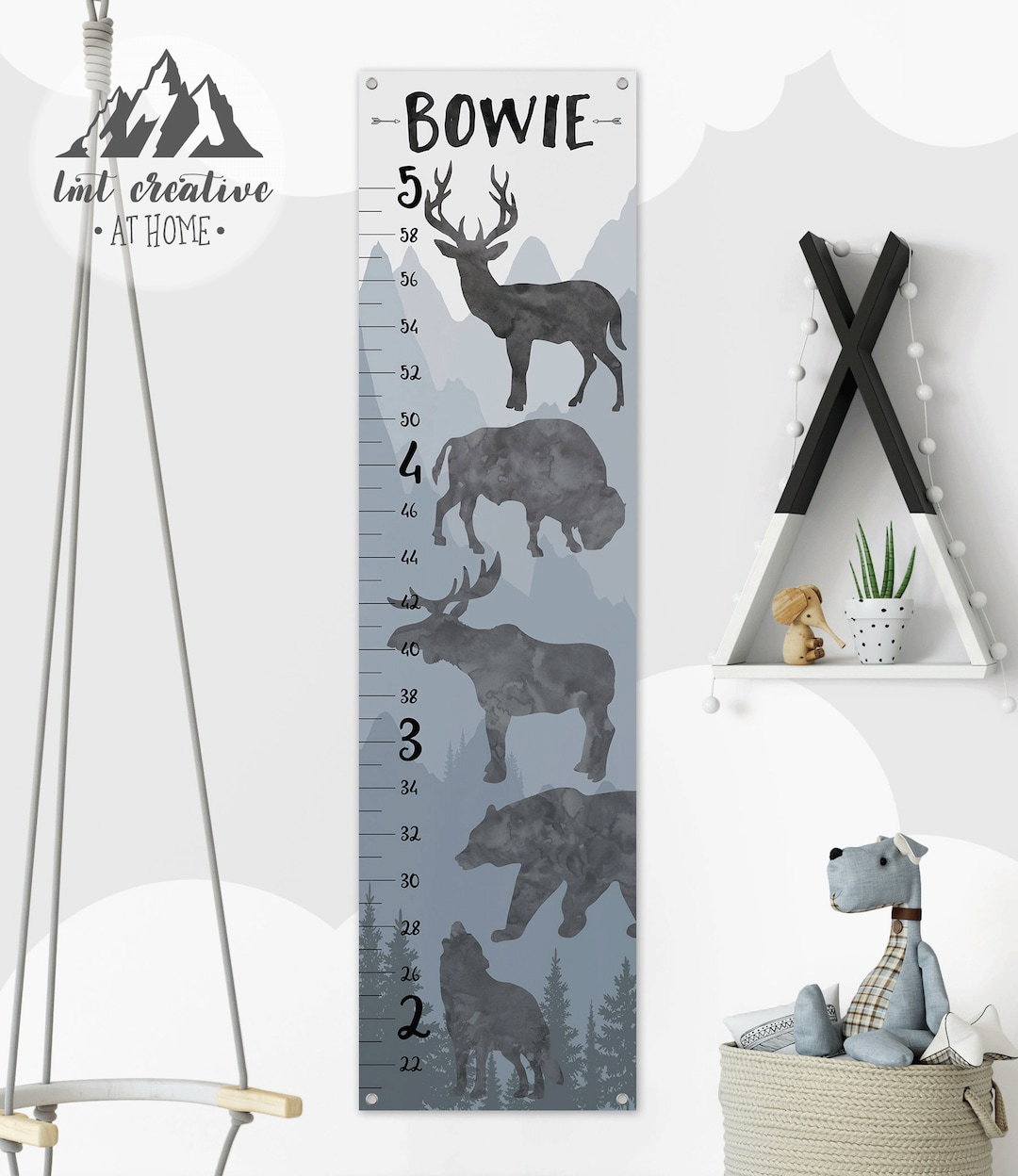 Woodland Growth Chart. Personalized Canvas Growth Chart. Deer, Moose ...