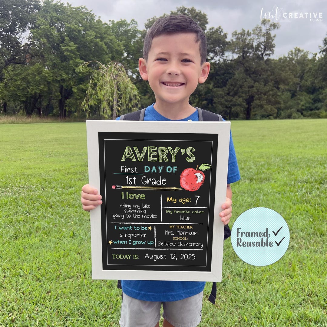 Personalized Back to School Sign, First Day of School Sign, Reusable ...
