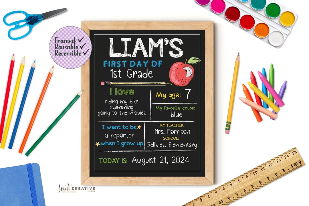 Personalized Back to School Sign, First Day of School Sign, Reversible ...