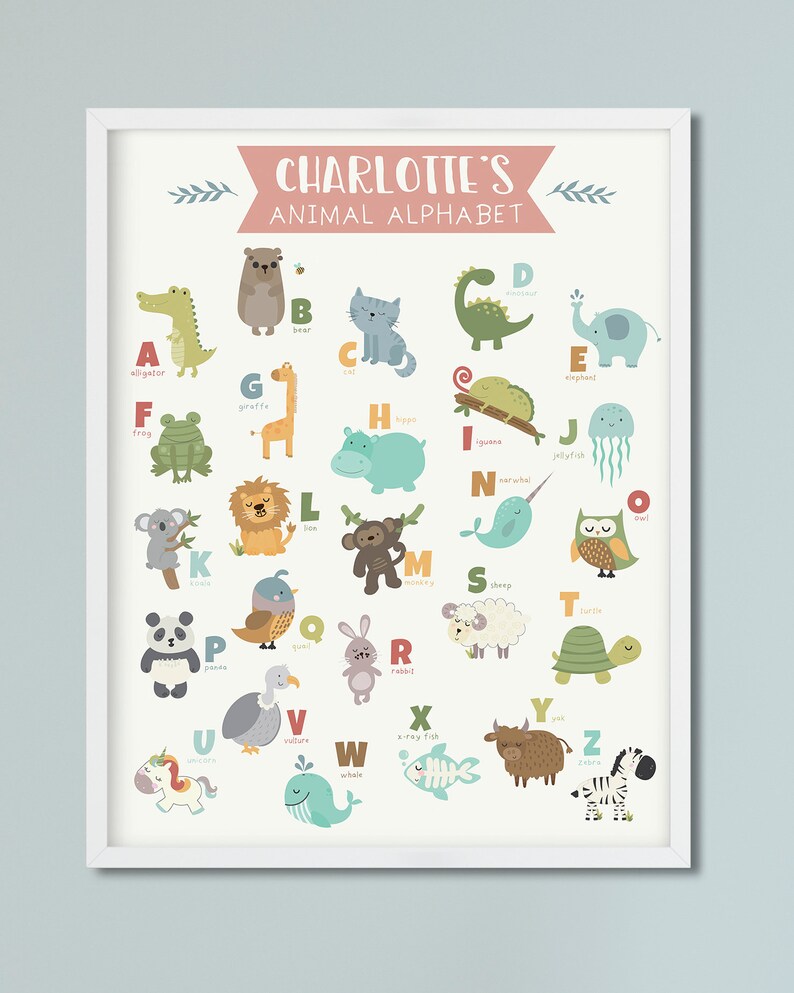 Personalized Alphabet Poster. Nursery Wall Art. Animal | Etsy