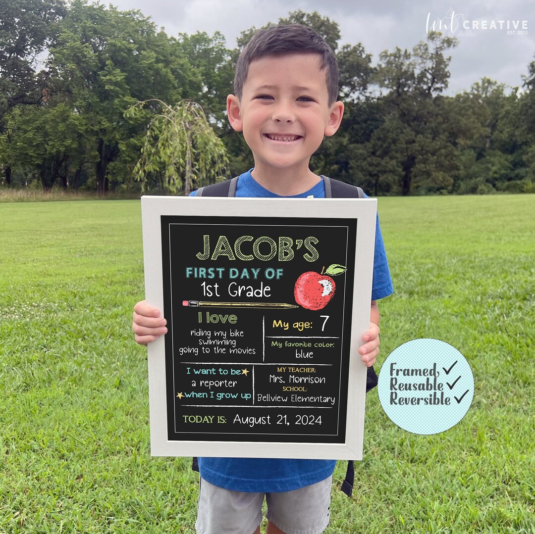 Personalized Back to School Sign, First Day of School Sign, Reversible ...