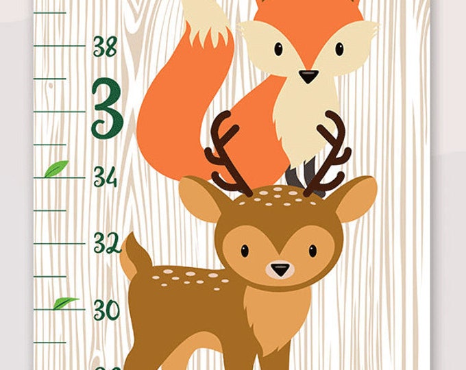 Woodland Growth Chart, Canvas Growth Chart, FOX Growth Chart, Floral ...
