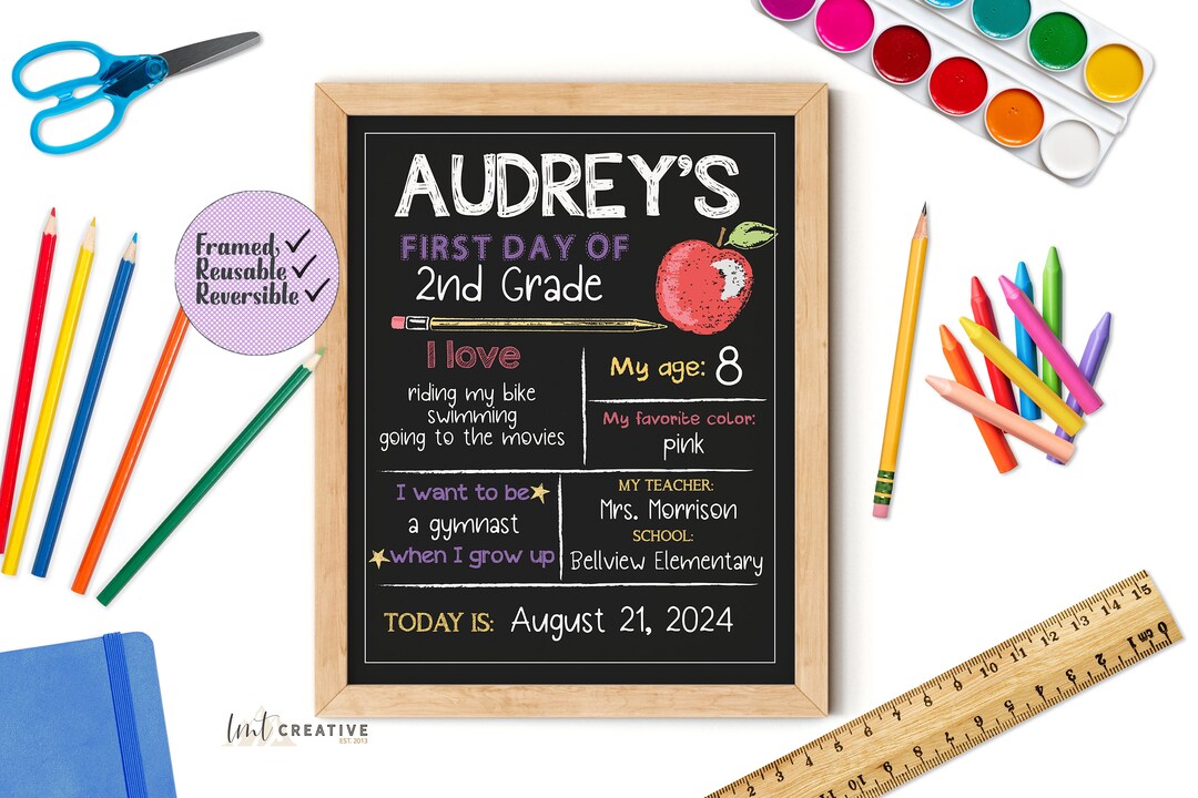 Personalized Back to School Sign, First Day of School Sign, Reversible ...